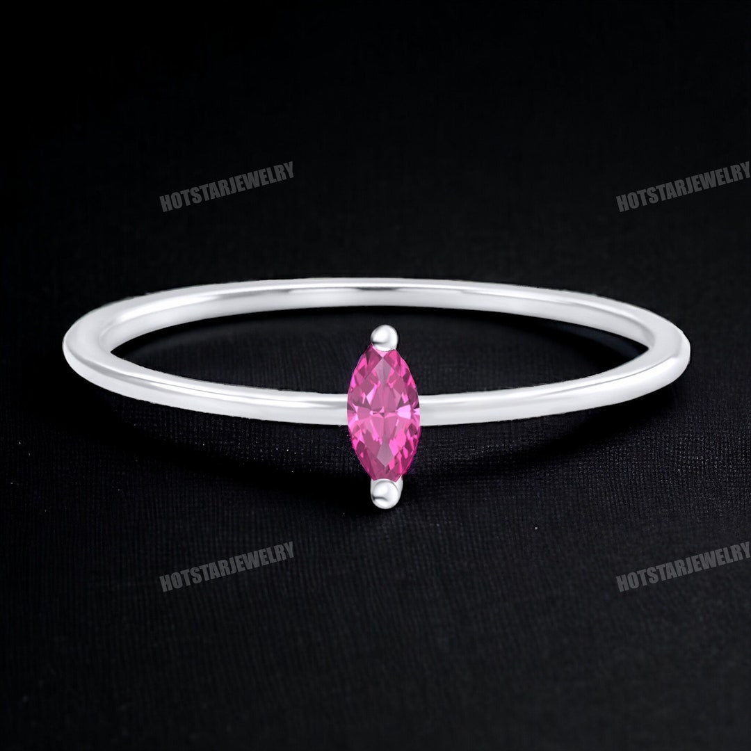 Anillo de compromiso de zafiro rosa con forma de marquesa para mujer ...