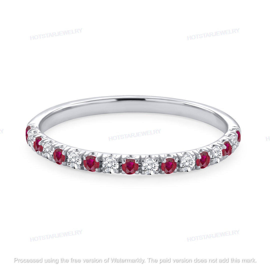 1.00 Ct Round Cut Lab Created Pink Ruby & White Diamond Half - Etsy