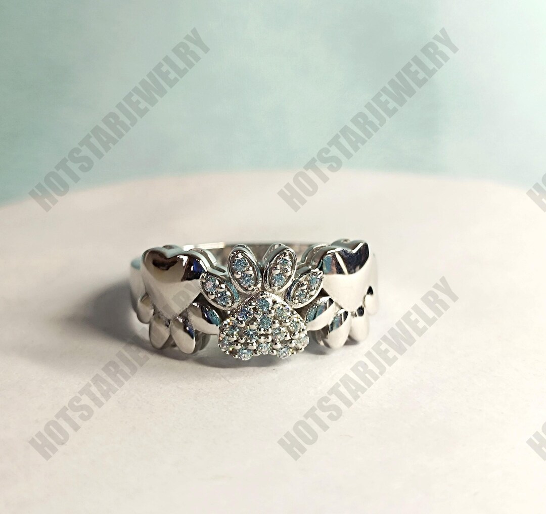Dog Paw Diamond Anniversary Ring, 14K Gold Plated 2 Ct Round Cut ...