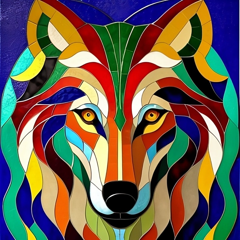 Mosaic Wolf in Art Nouveau Style - Etsy