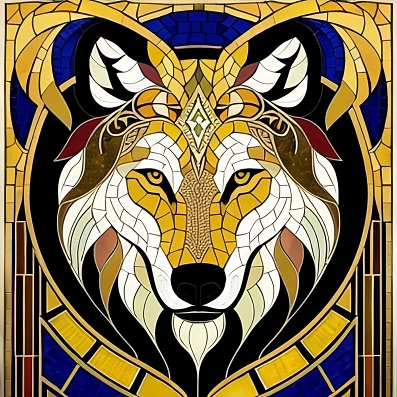 Mosaic Wolf in Art Nouveau Style 2 - Etsy