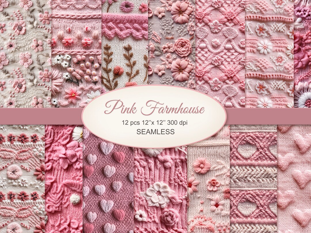 Knitted Pink Farmhouse Seamless Pattern Craft Paper. Cottagecore ...