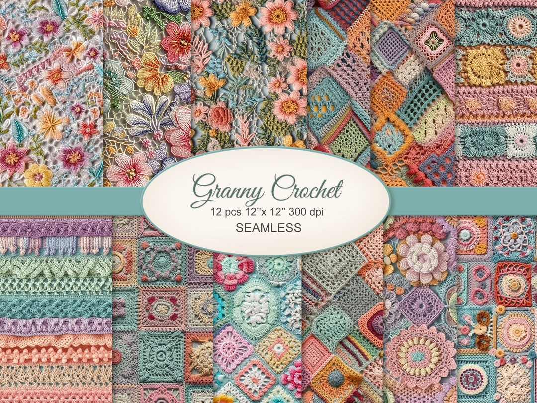 Granny Crochet Patchwork Pattern Craft Paper. Cottagecore Texture ...