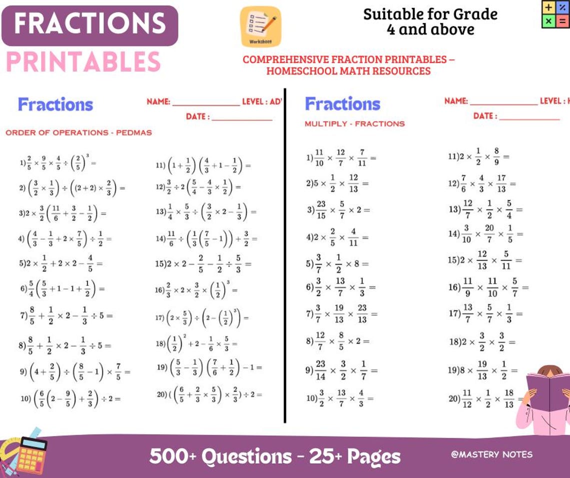 Complete Fractions Learning Pack – Instant Download Printables - Etsy