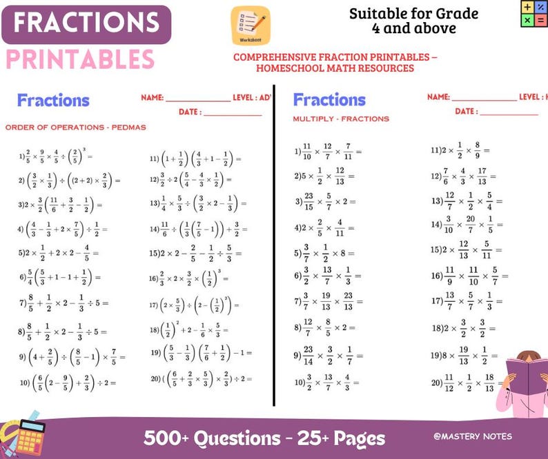Complete Fractions Learning Pack – Instant Download Printables - Etsy