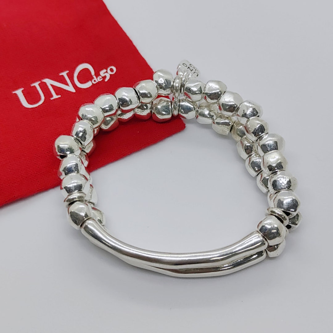 Uno De 50 TANDEM Bracelet, Double Beaded Elastic Bracelet With Two Tube ... Uno De 50 TANDEM Bracelet, Double Beaded Elastic Bracelet With Two Tube ...