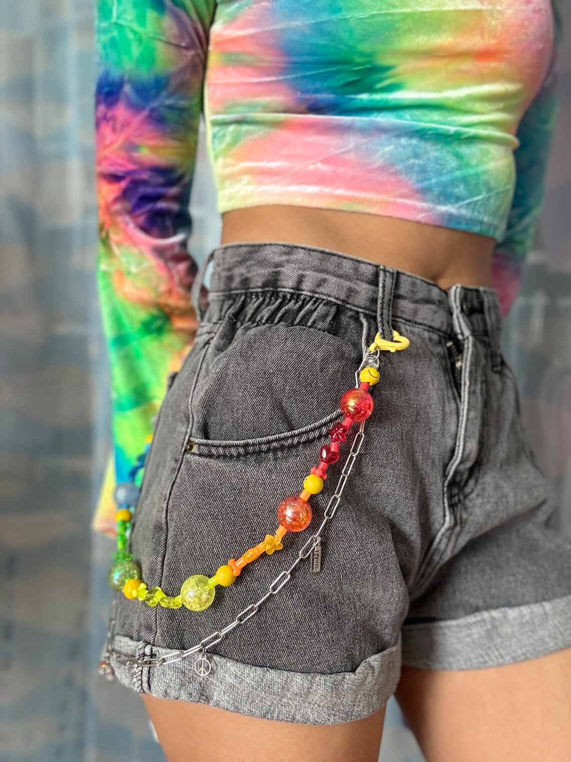 Happy Place Kandi Chain Belt, Drop Chain, Rave Fashion, Festival ...