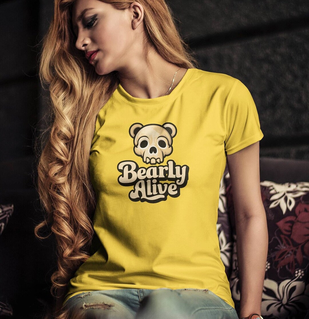 Bearly Alive Shirt, Cute Teddy Bear Skull Pun Tee, Dark Humor Mental Health T-shirt, Funny Gift ...
