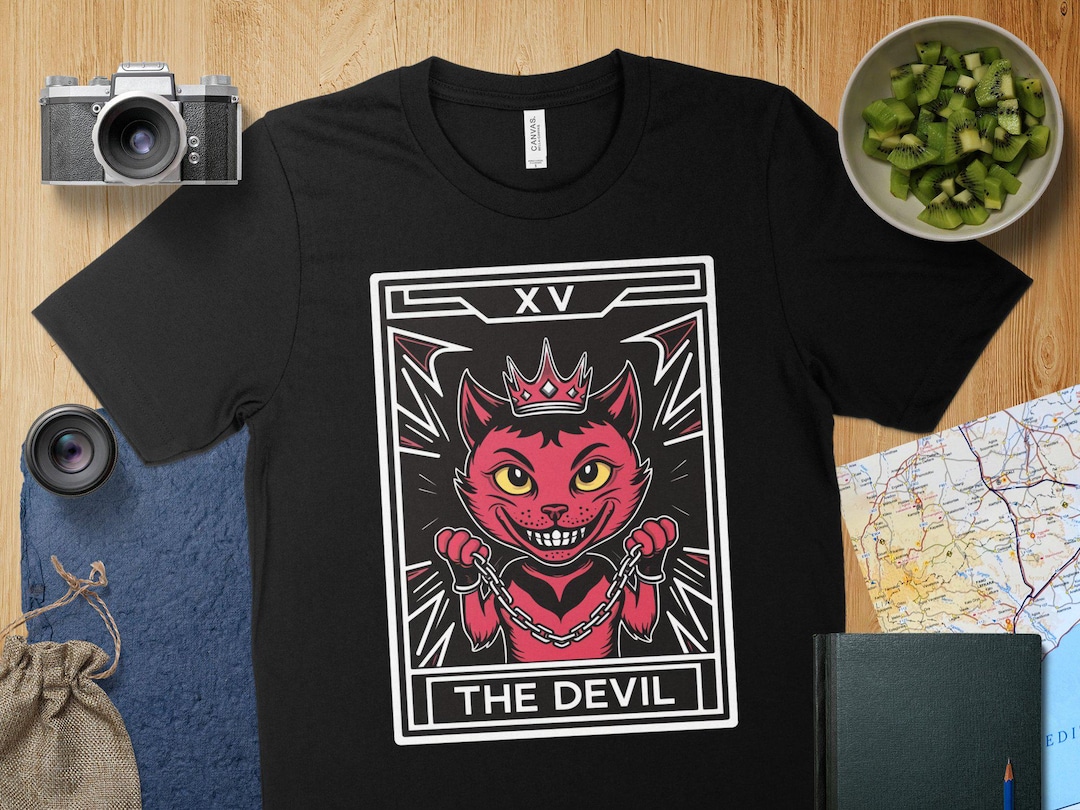 Devil Tarot Card Cat Shirt, Black White and Red Gothic Cat Tee, Witchy Devil Cat T-shirt, Occult ...