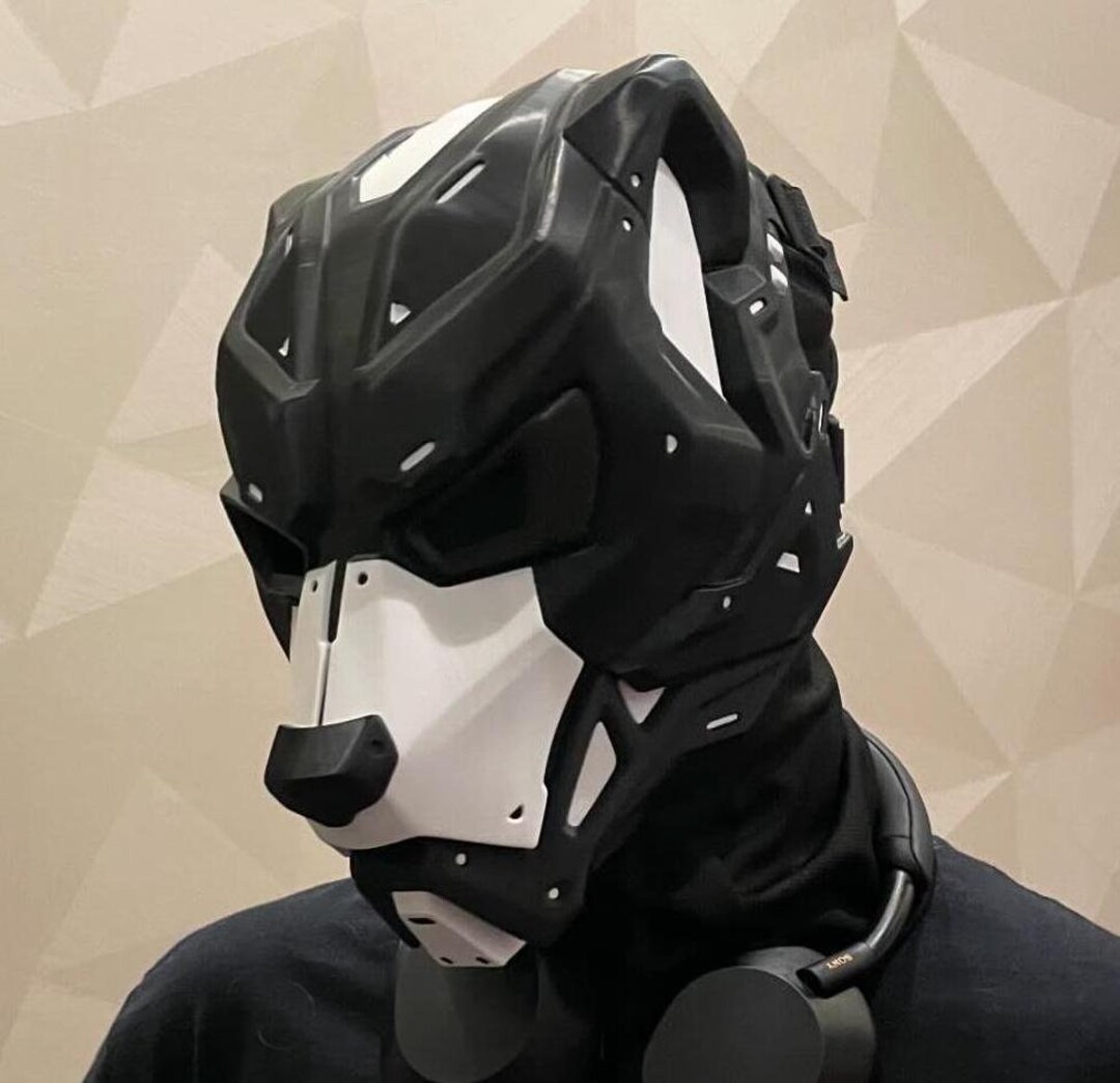 Cyber Bear Mask Black and White, Pre-made, Cyber Punk, Evo Bear, Moving ...