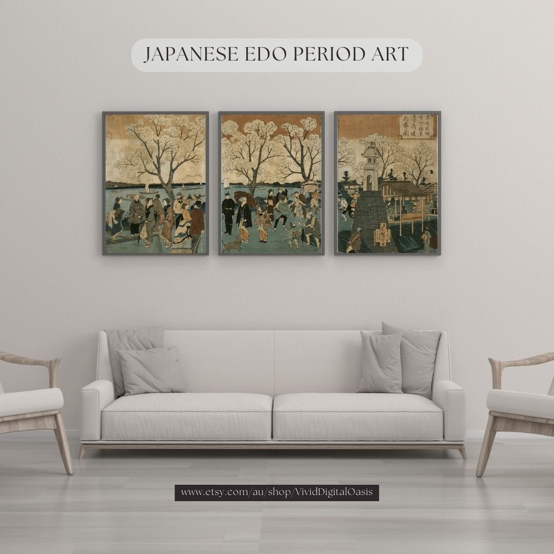 Set of 3 Japanese Wall Posters, Ukiyo E Print Art, Sumida River ...