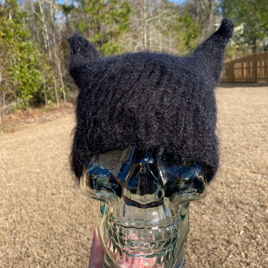 Black Mohair Cat Ear Hat Devil Horn Knit Hat Black Handmade Animal Ear ...