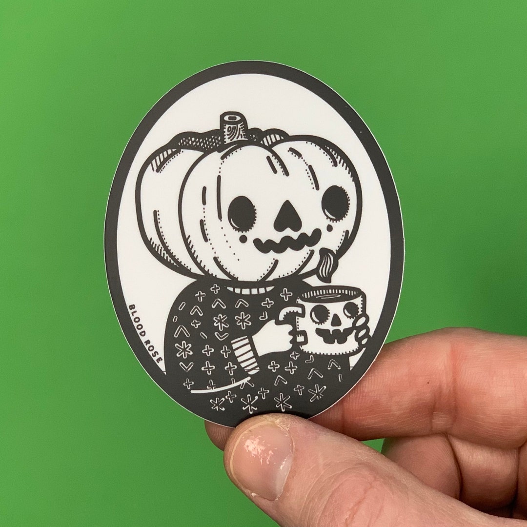 Pumpkin Head in a Sweater Vinyl Sticker- Jack O’lantern— Also as a ...