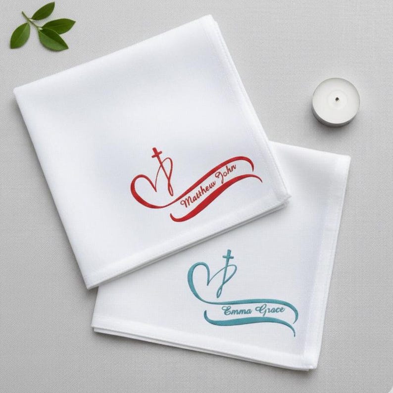 Custom Christian Name Hankerchief, Baptism Gift, First Communion Gift ...