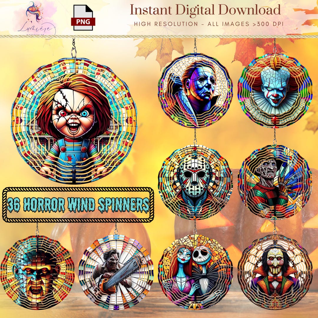 Horror Characters Wind Spinner Bundle, 36 Wind Spinner Pngs, Round ...