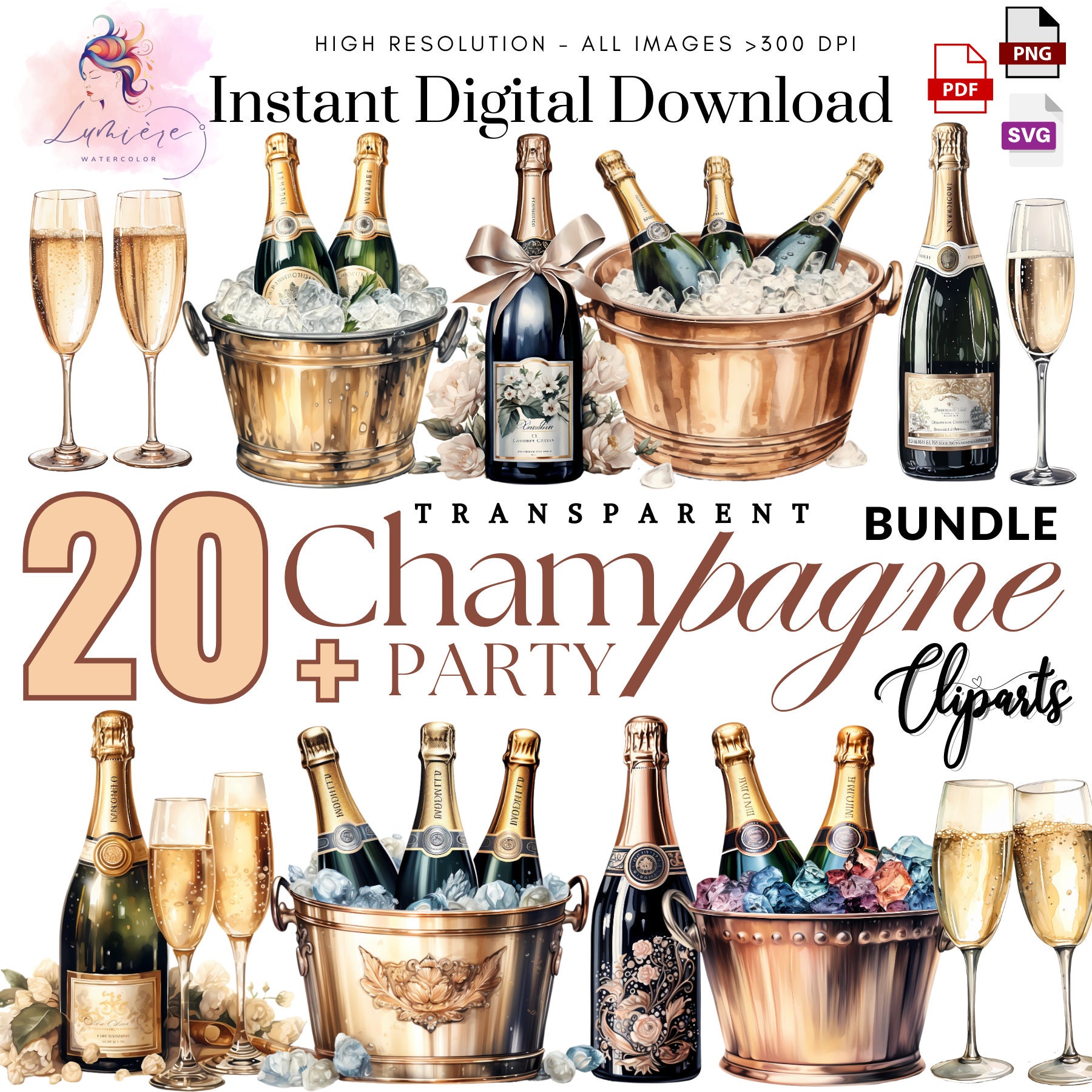 Champagne Clipart 20 Watercolor Celebration Clipart PNG - Etsy