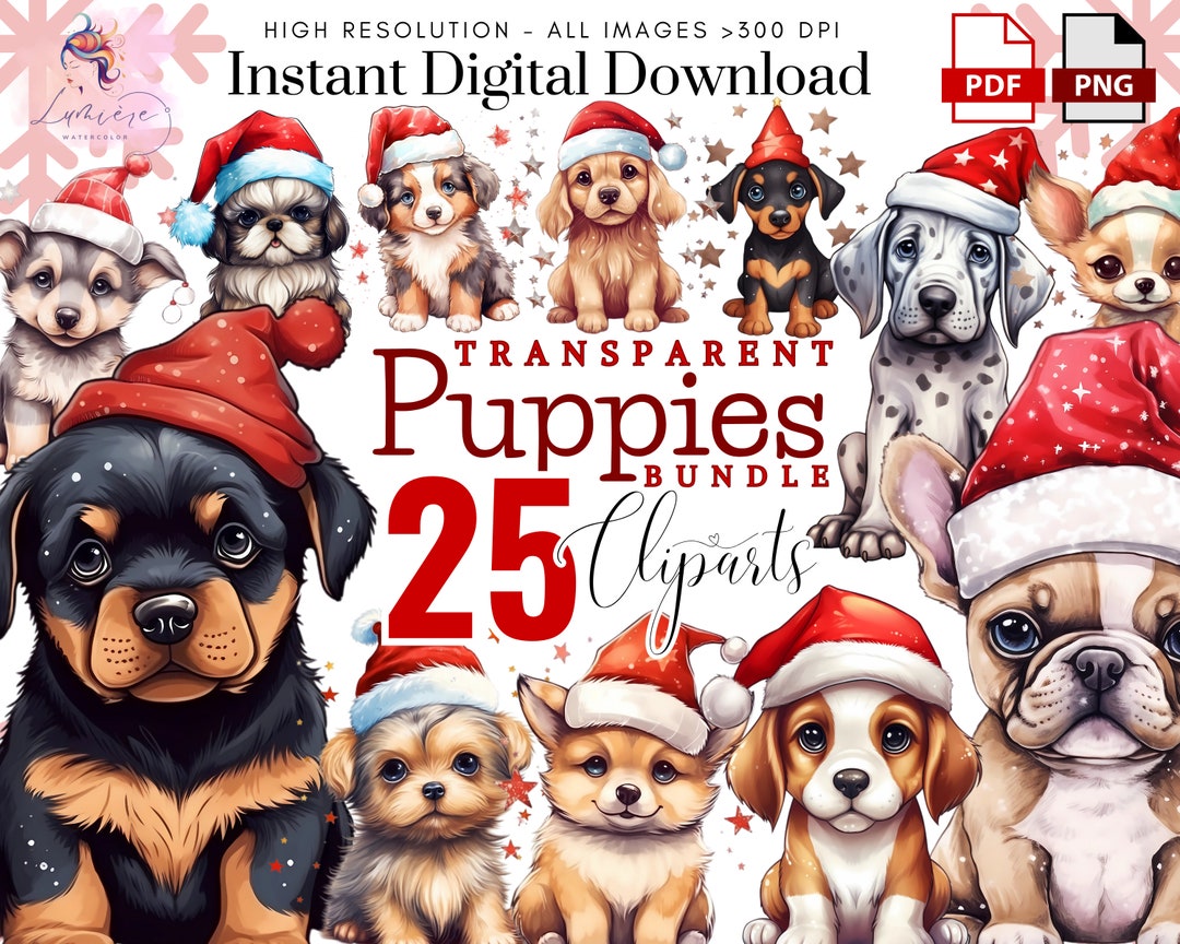 Christmas Dogs Clipart~ 25 Watercolor Cute Puppies PNG ~ Dalmatian ...