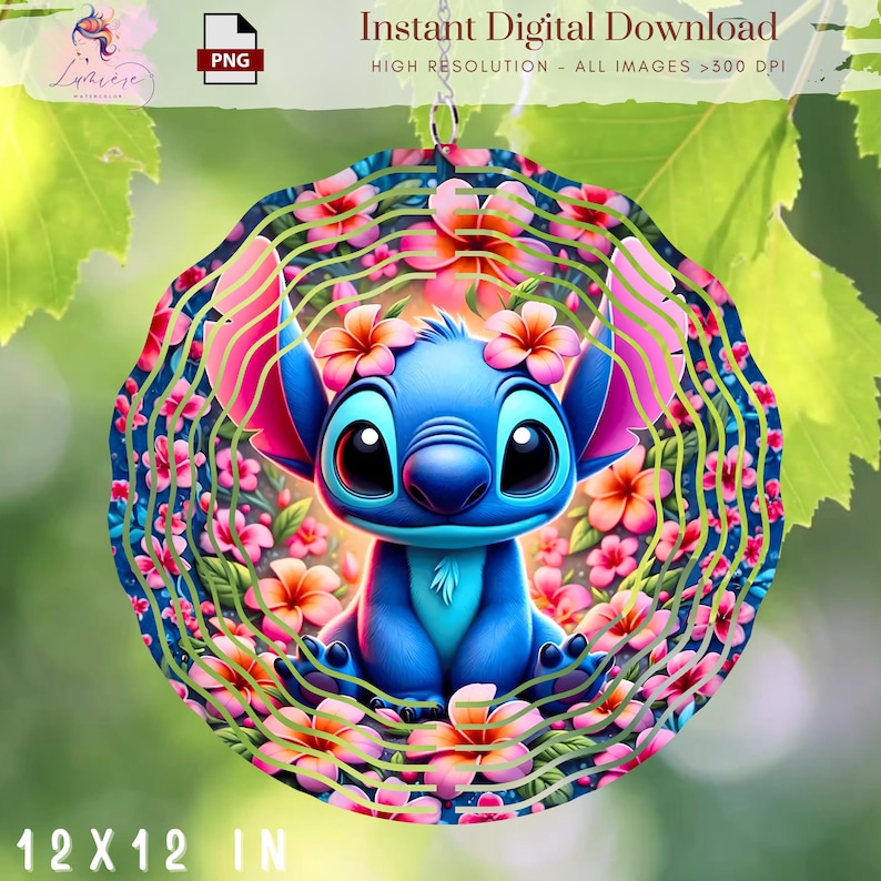 Cartoon Character Sti-tch Wind Spinner PNG, Vibrant Wind Spinner, Round ...