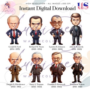 US Presidents Clipart~set of 25 Cute President Caricatures ~capital ...