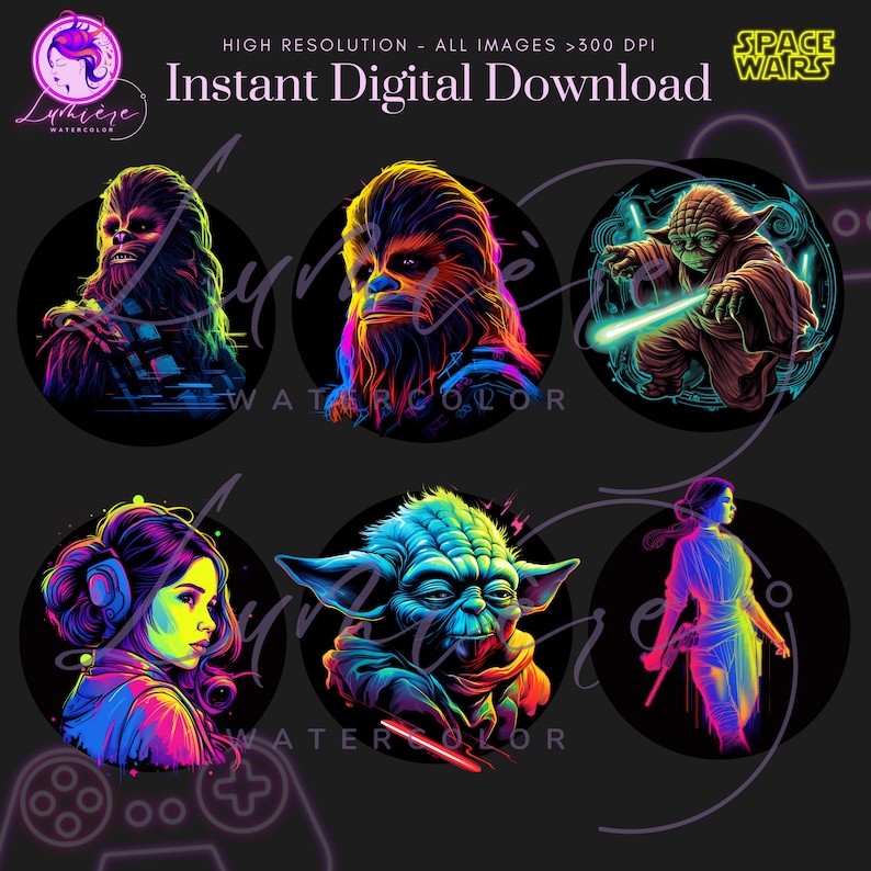 Space Wars Neon Clipart Bundle~ Set of 24 Characters ~ Space Wars Png ...