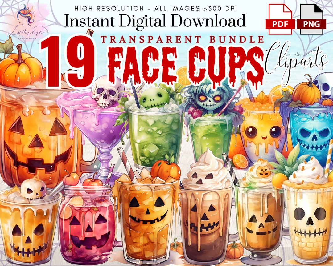 Halloween Cocktails Clipart~ 19 Watercolor Horror Drinks PNG~ Libbey ...