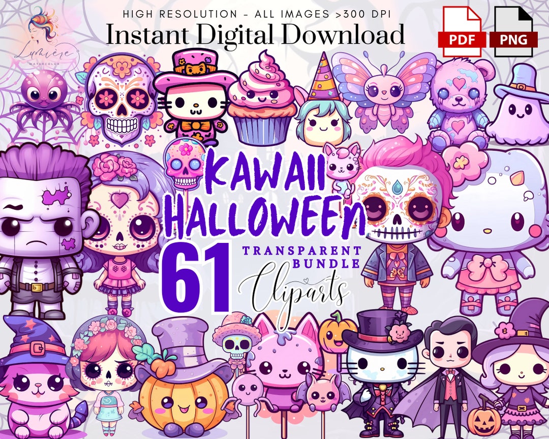 Halloween Clipart~ 61 Kawaii Halloween Pngs~ Witch Bat Sugar Skull ...