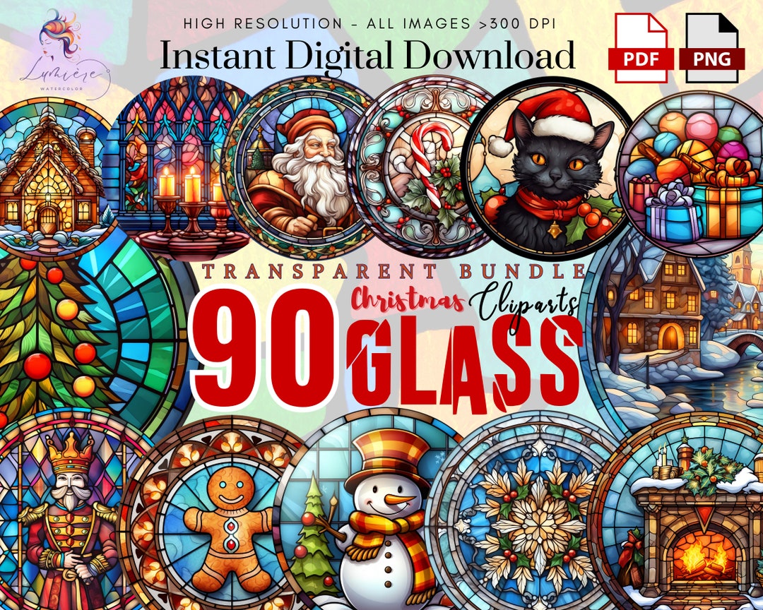 Christmas Stained Glass Clipart ~ 90 Stained Glass Christmas PNG ...