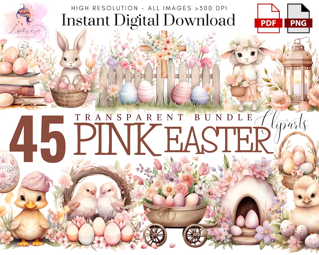 Magical Easter Clipart~ Watercolor Pink Easter PNG ~ Easter Bunny PNG ...