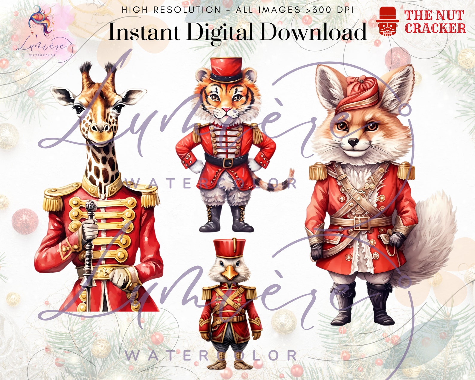 Animal Nutcracker Clipart~ 22 Watercolor Christmas Animals Png~ Marry ...
