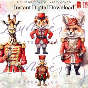 Animal Nutcracker Clipart~ 22 Watercolor Christmas Animals Png~ Marry Christmas ~ Sublimation ...