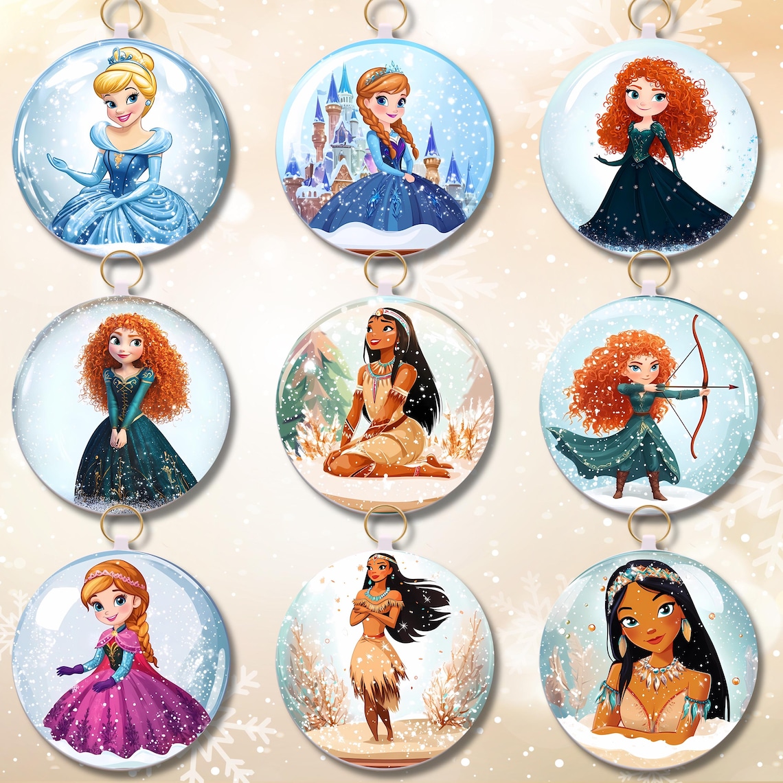 3D Christmas Princess Ornaments ~ Snowglobe Ornaments ~ Printable Round ...