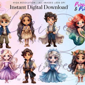 Little Princess & Her Prince Clipart~ 25 Watercolor Princess PNG ...
