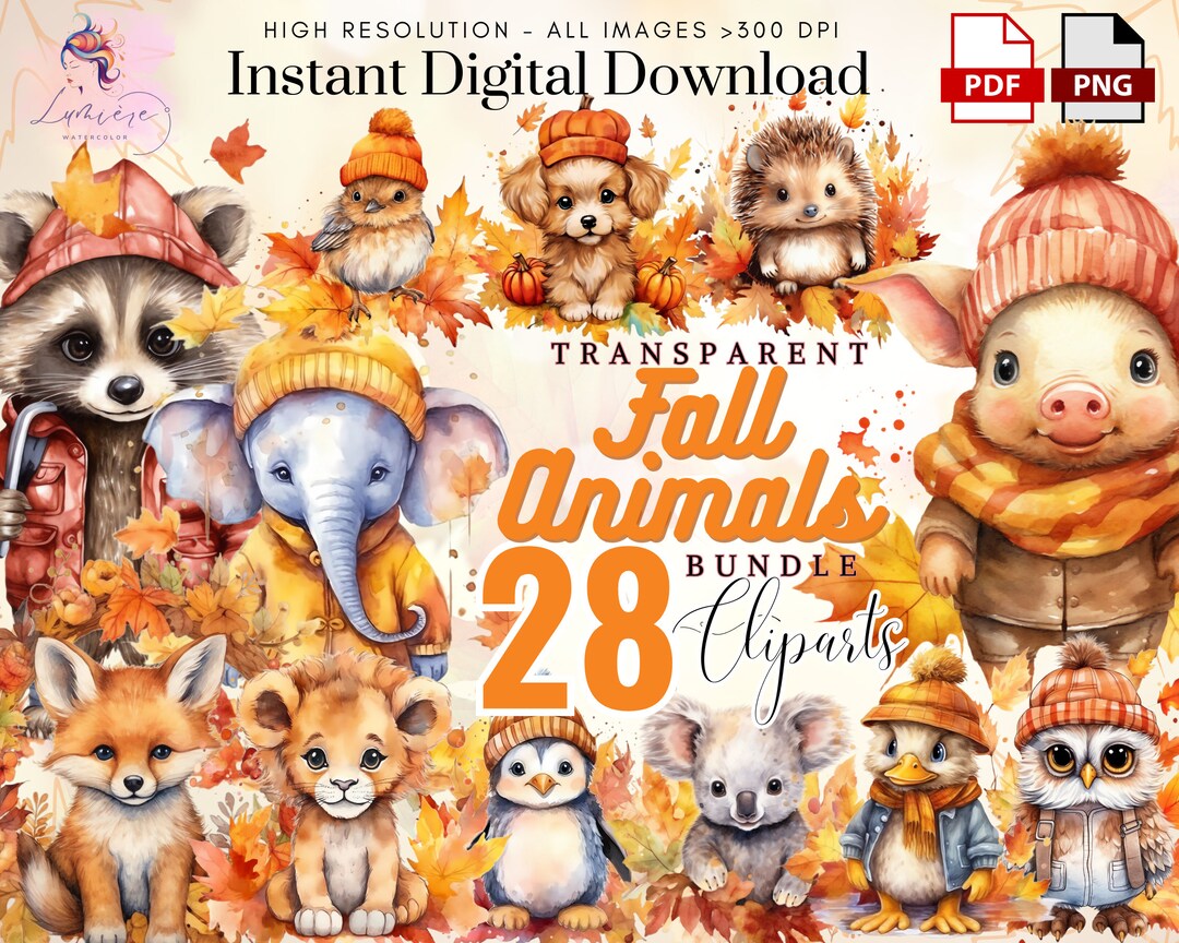 Autumn Animal Clipart~ 28 Watercolor Fall Animal~ Autumn Racoon ...