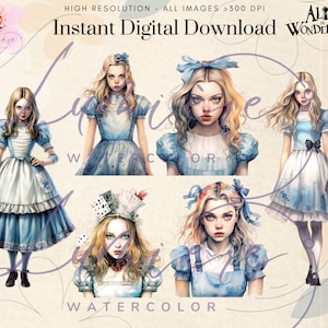 Alice in Wonderland Clipart~ 40 Watercolor Alice in Wonderland PNG ...
