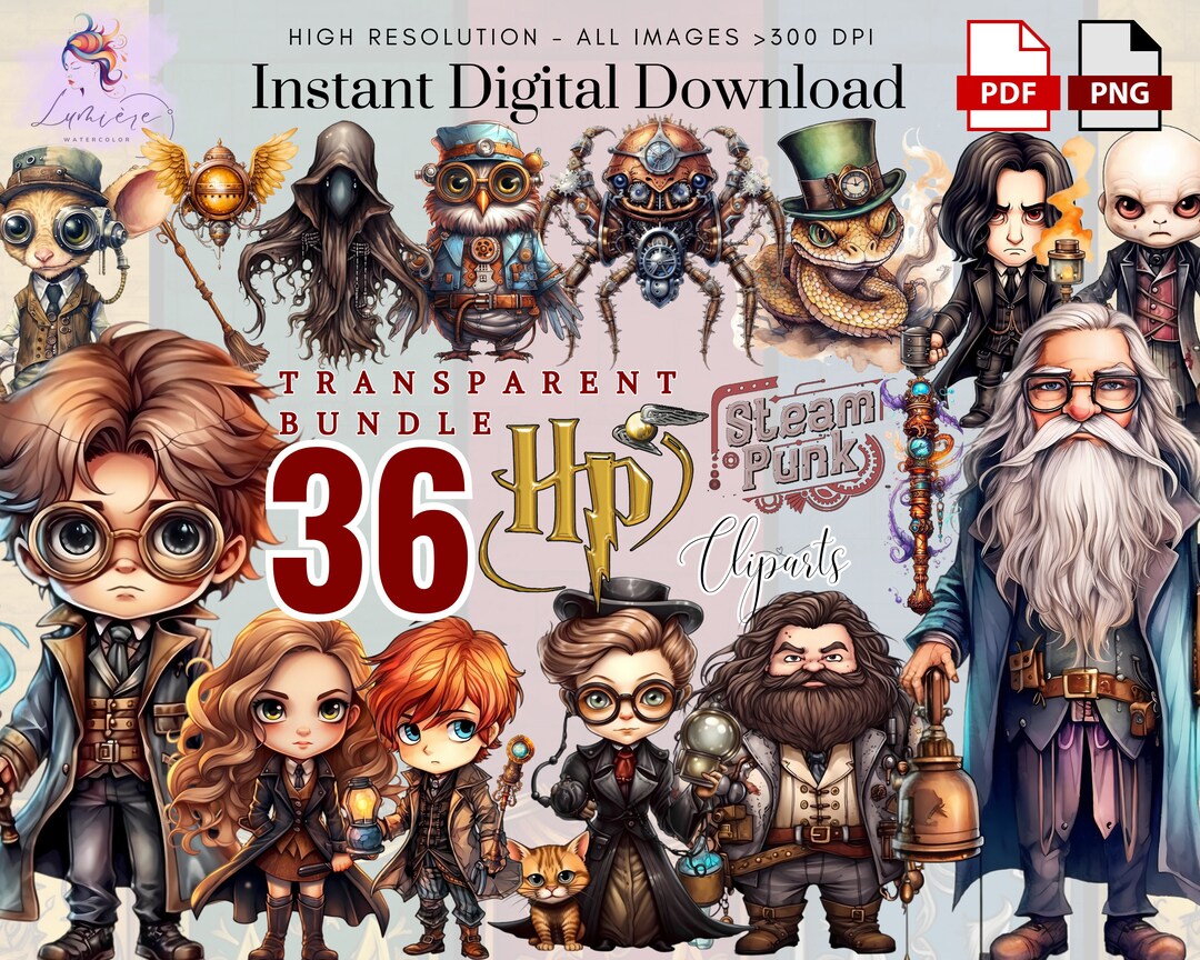 Steampunk Magic Wizard Clipart 36 Watercolor Steampunk HP Characters Wizard School High Quality ...