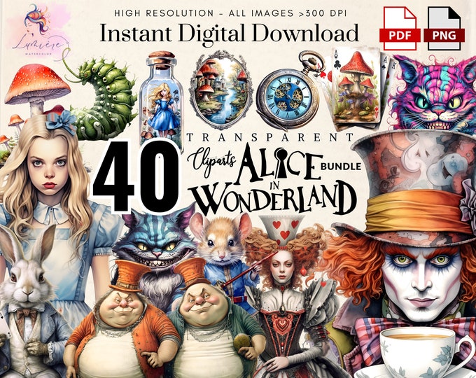 Alice in Wonderland Clipart 40 Watercolor Alice in Wonderland PNG Alice ...