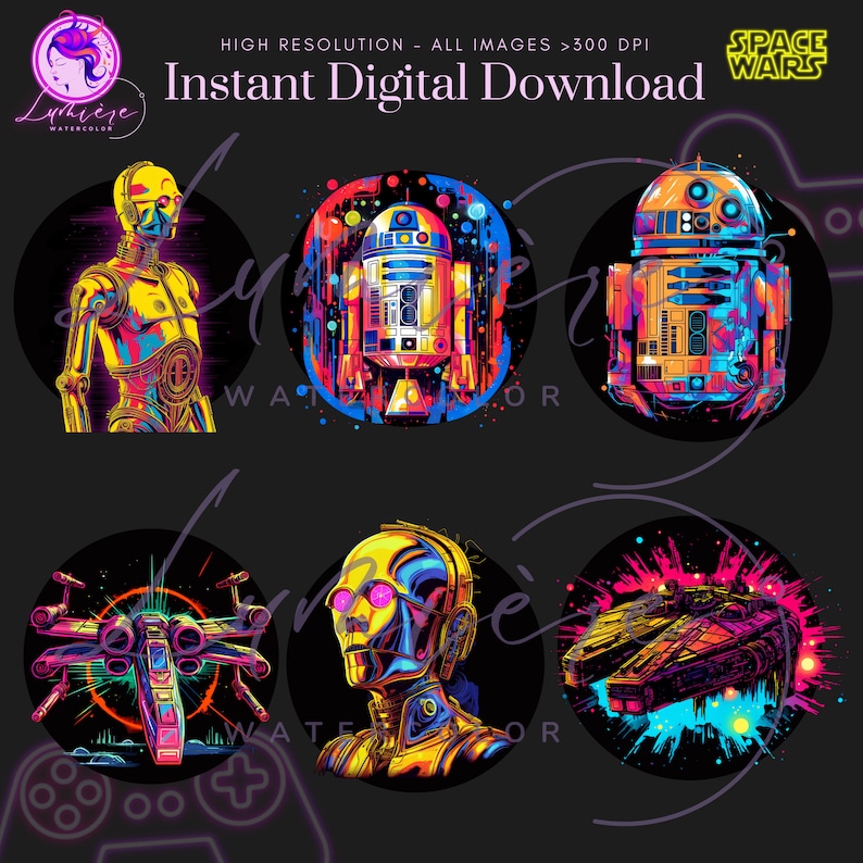 Space Wars Neon Clipart Bundle~ Set of 24 Characters ~ Space Wars Png ...