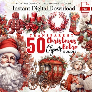 Retro Christmas Clipart~ 50 Vintage Retro Christmas PNG~ Snow Man PNG ...