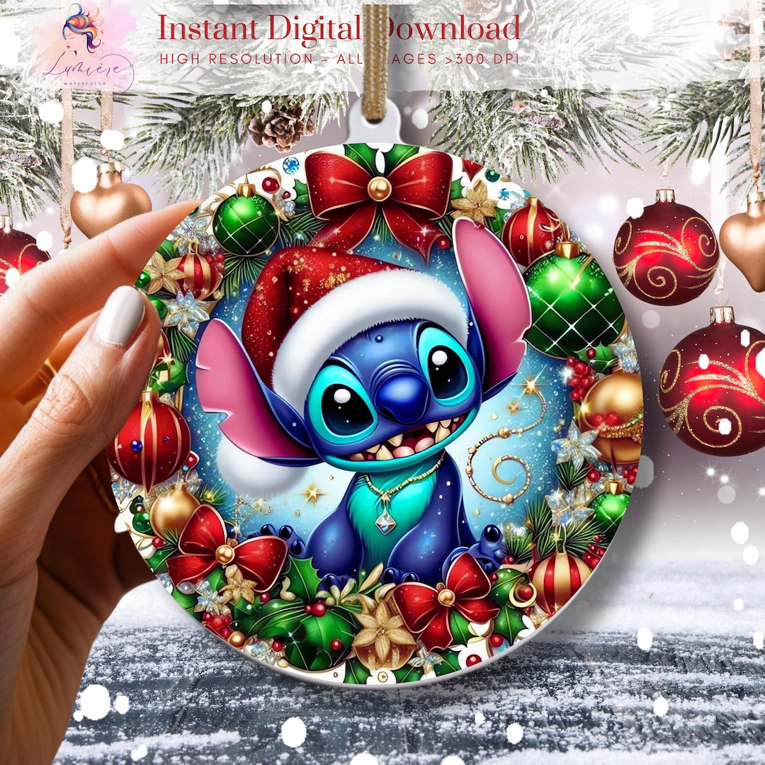 Christmas Cartoon Sti-tch Ornament PNG, Wind Spinner, Round Design ...