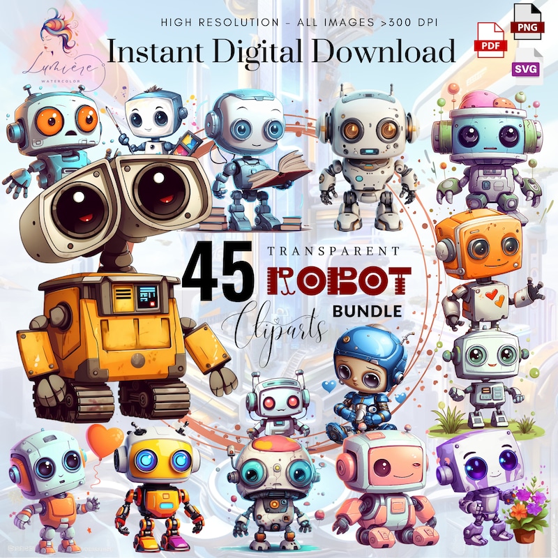 Cute Robot Clipart - Etsy