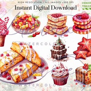 Christmas Treat Clipart ~ 49 Watercolor Christmas Sweet PNG ~ Holiday ...