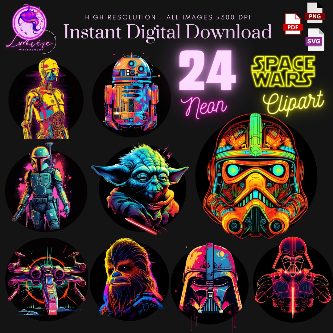 Space Wars Neon Clipart Bundle~ Set of 24 Characters ~ Space Wars Png ...