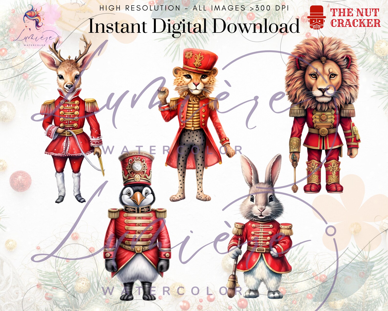 Animal Nutcracker Clipart~ 22 Watercolor Christmas Animals Png~ Marry ...
