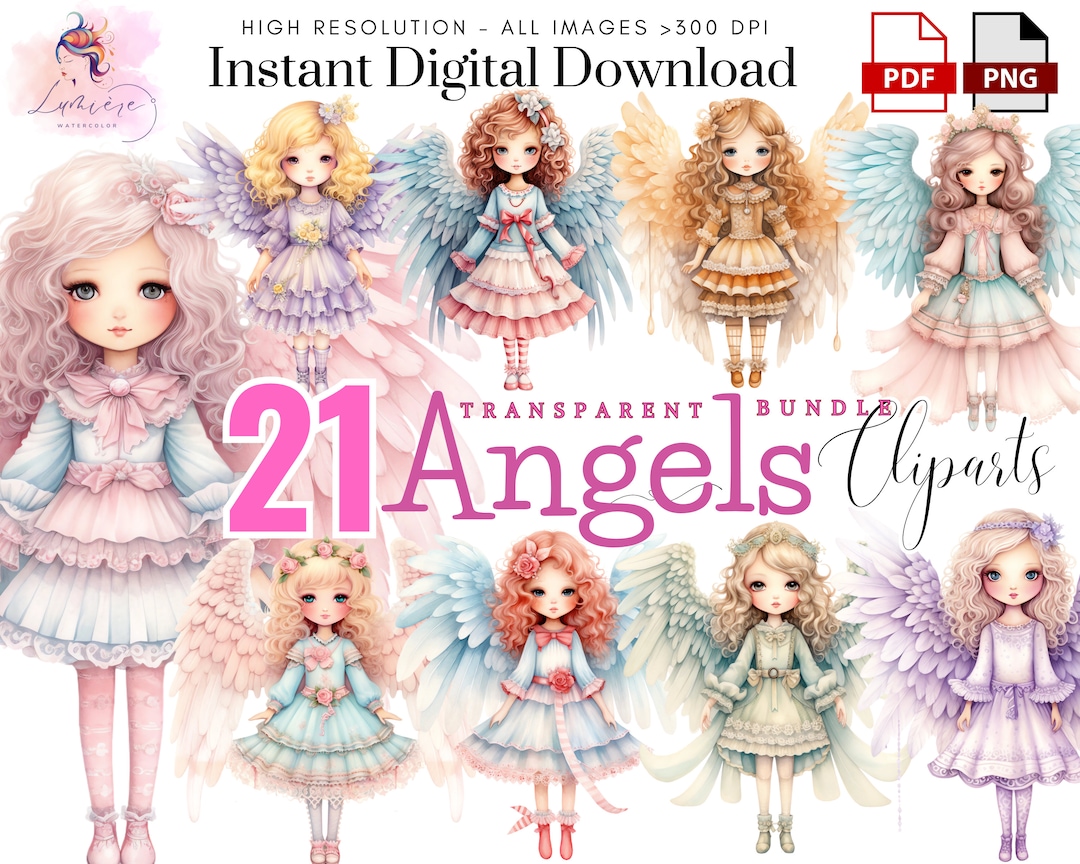 Angel Dolls Clipart ~ 20 Chibi Angel Dolls PNG ~ Paper Dolls ~ Junk ...