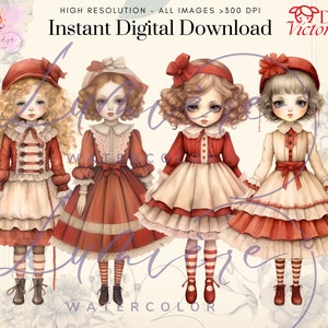Cute Little Girls Clipart~ 20 Chibi Victorians Girls PNG ~ Junk Journal ...
