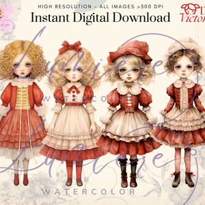 Cute Little Girls Clipart~ 20 Chibi Victorians Girls PNG ~ Junk Journal ...