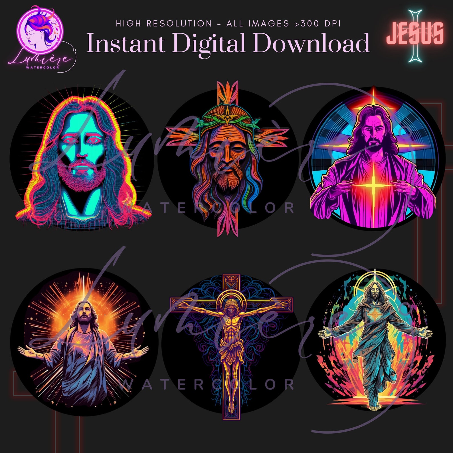 Christian Neon Clipart Set of 22 Jesus Modern - Etsy