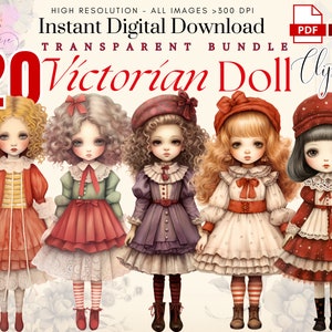 Cute Little Girls Clipart~ 20 Chibi Victorians Girls PNG ~ Junk Journal ...