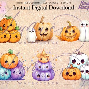 Pumpkin Clipart~ 34 Watercolor Kawaii Pumpkin~ Cute Ghost~ Fall Decor ...
