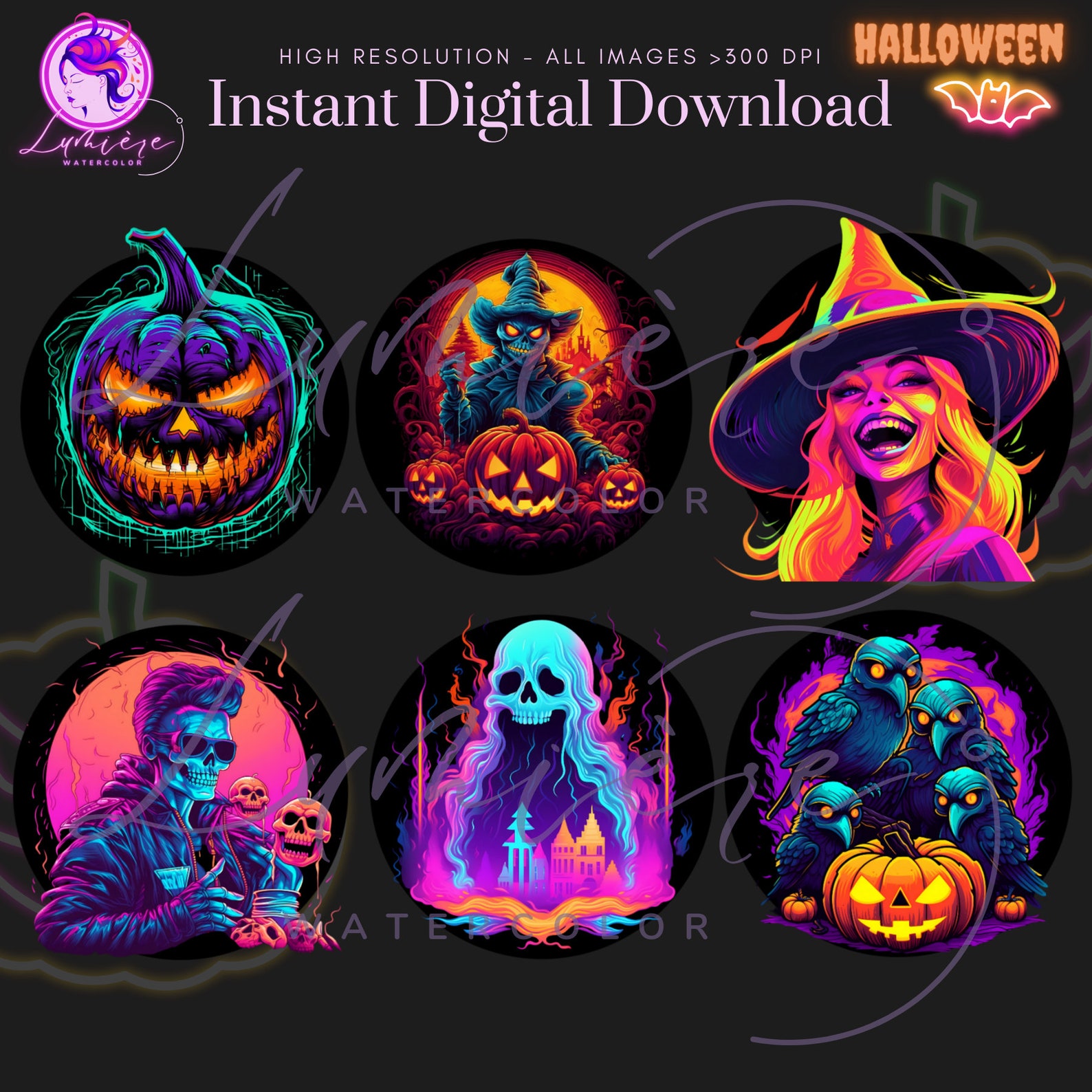 Halloween Monsters Clipart 22 Neon Spooky Clipart Neon - Etsy